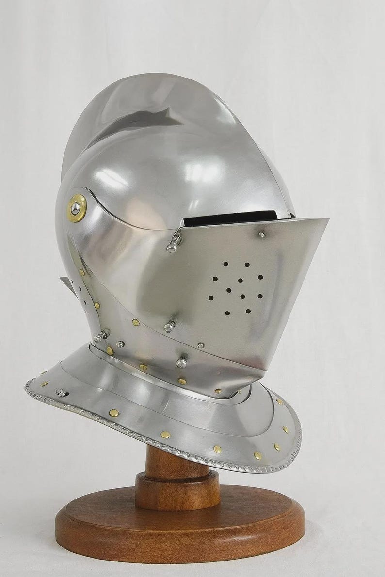 Medieval European Close Helmet – Brass Riveted Renaissance Armor ...